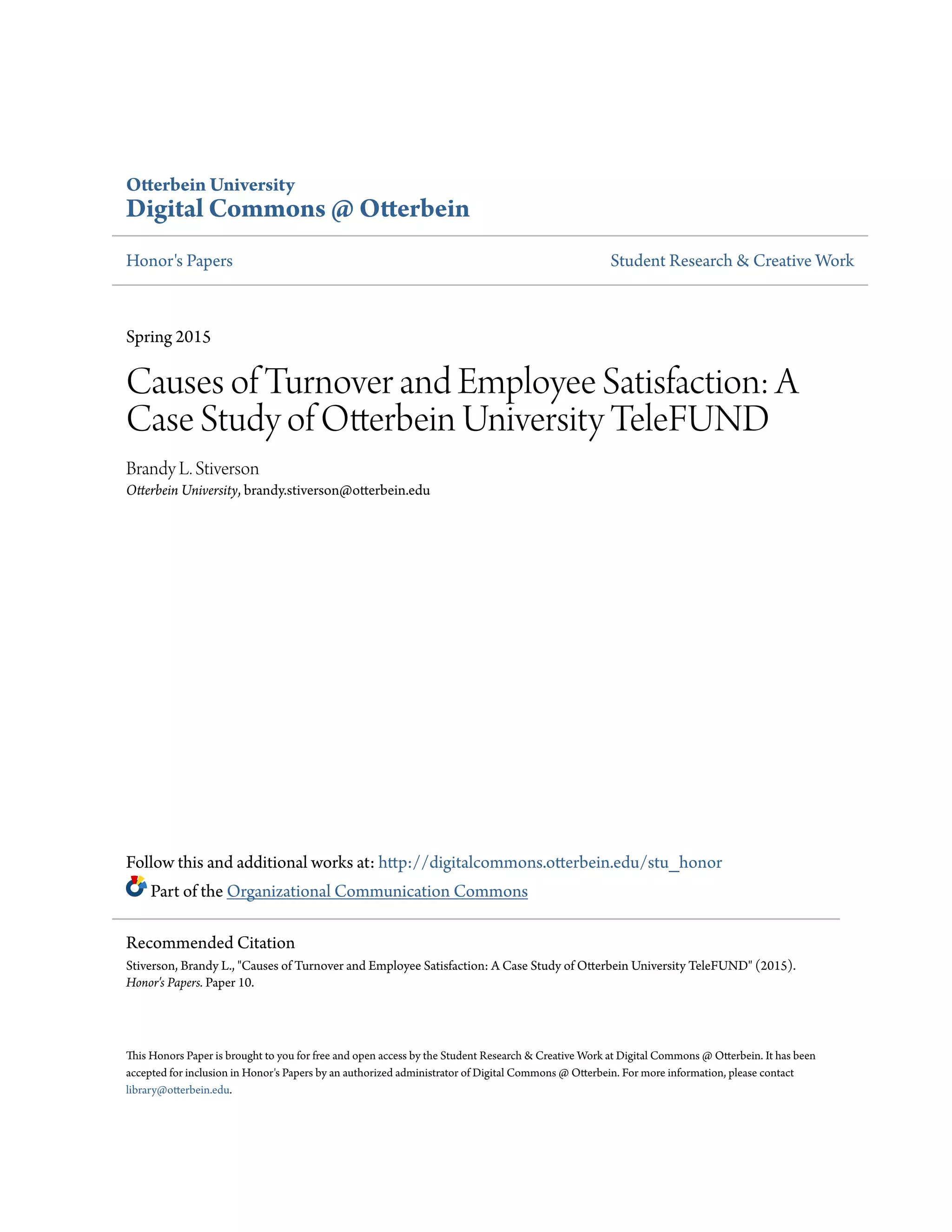 Causes of Turnover and Employee Satisfaction_ A Case Study of Otterbein ...