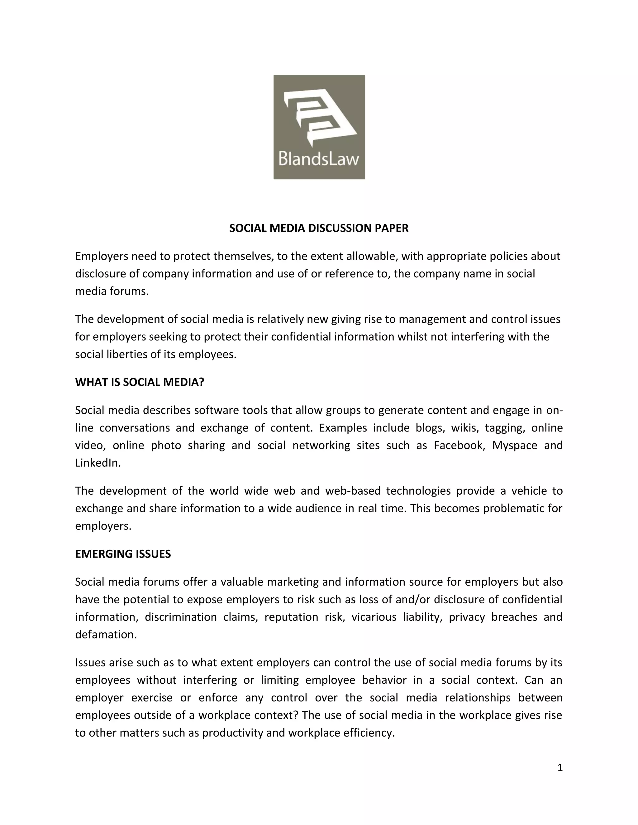 Social Media Discussion Paper | PDF