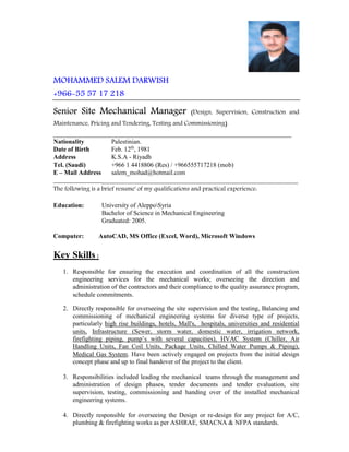 M. Darwish CV 30-11-2015 | PDF | Free Download