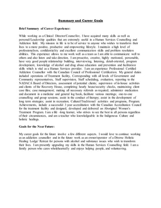 Summary and Career Goals | DOCX