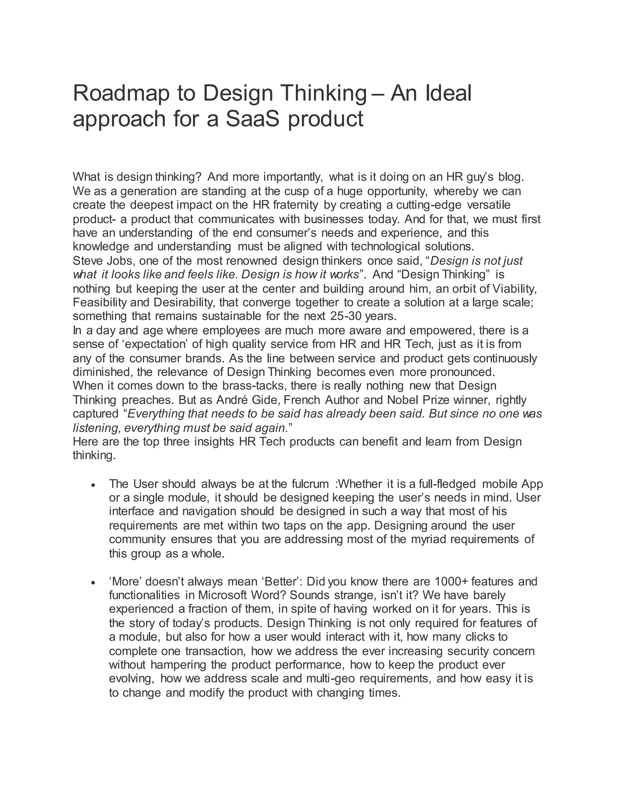 Road Map To Design Thinking | PDF