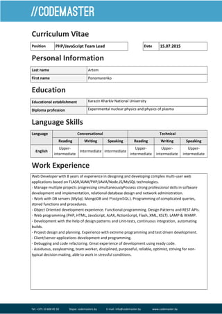 CV_CodeMaster_Artem_Ponomarenko | PDF