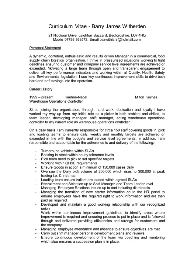 Barry Witherden CV 2016- Updated | PDF | Free Download