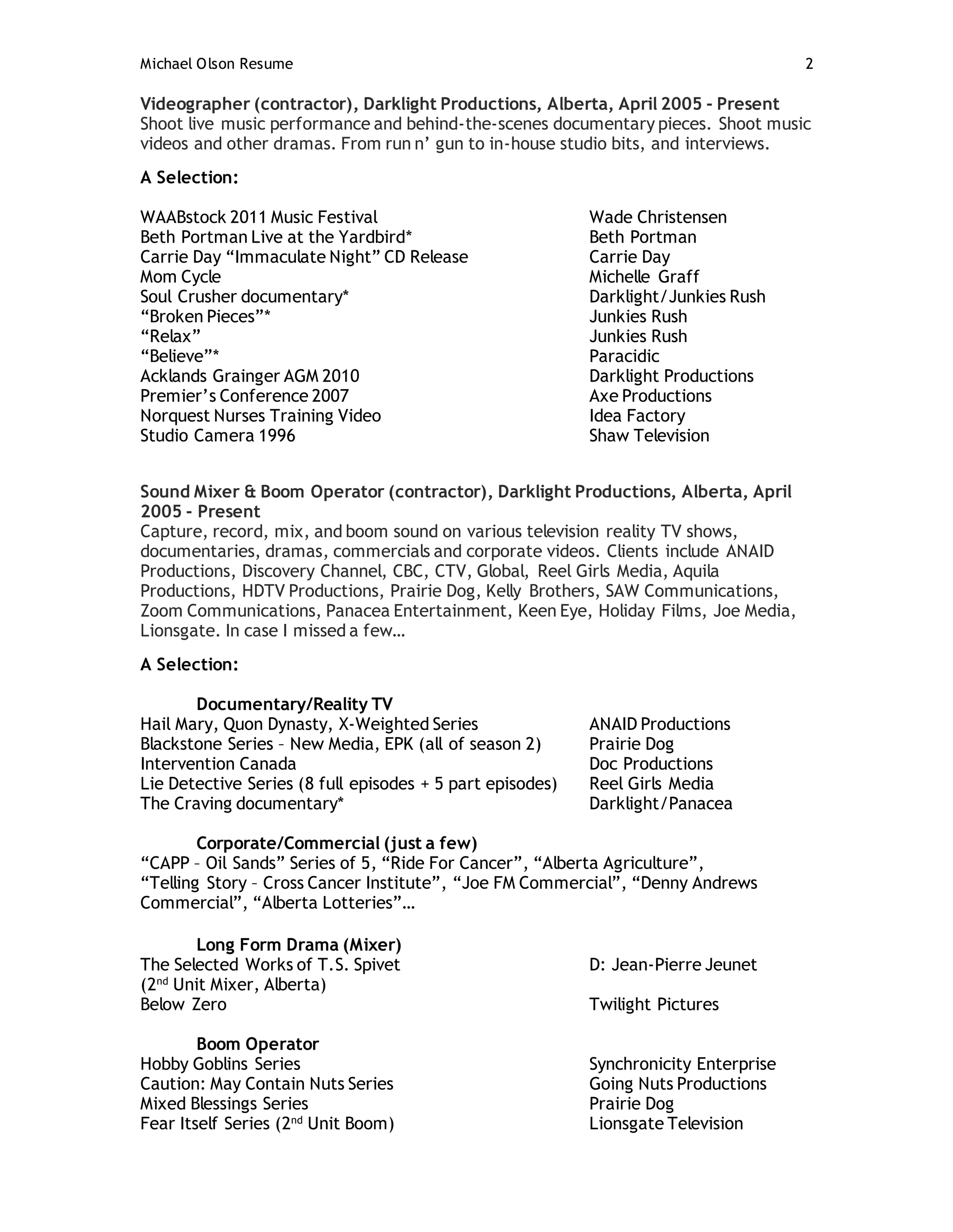 Edit Camera AV Resume | DOCX