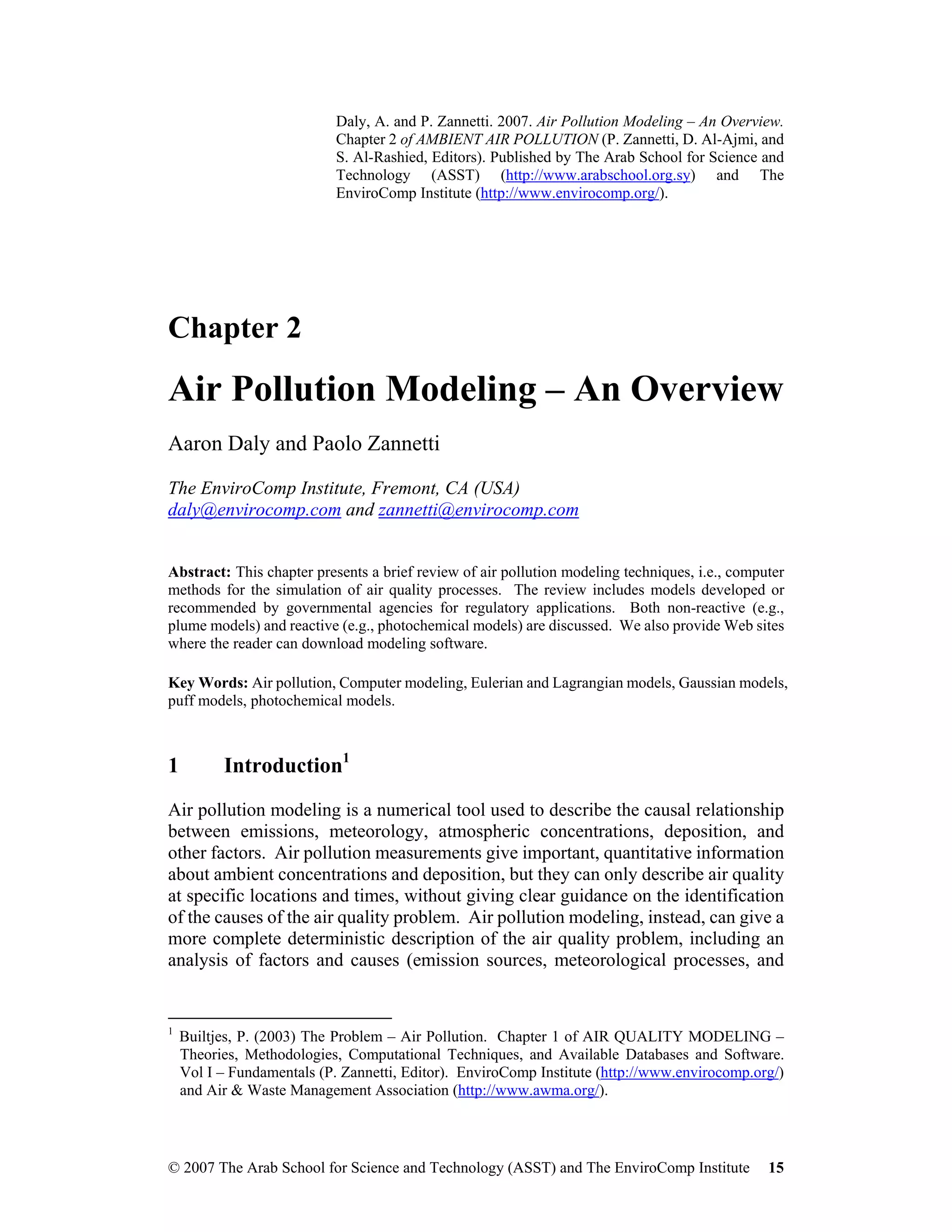 Air Pollution Modeling – An Overview | PDF