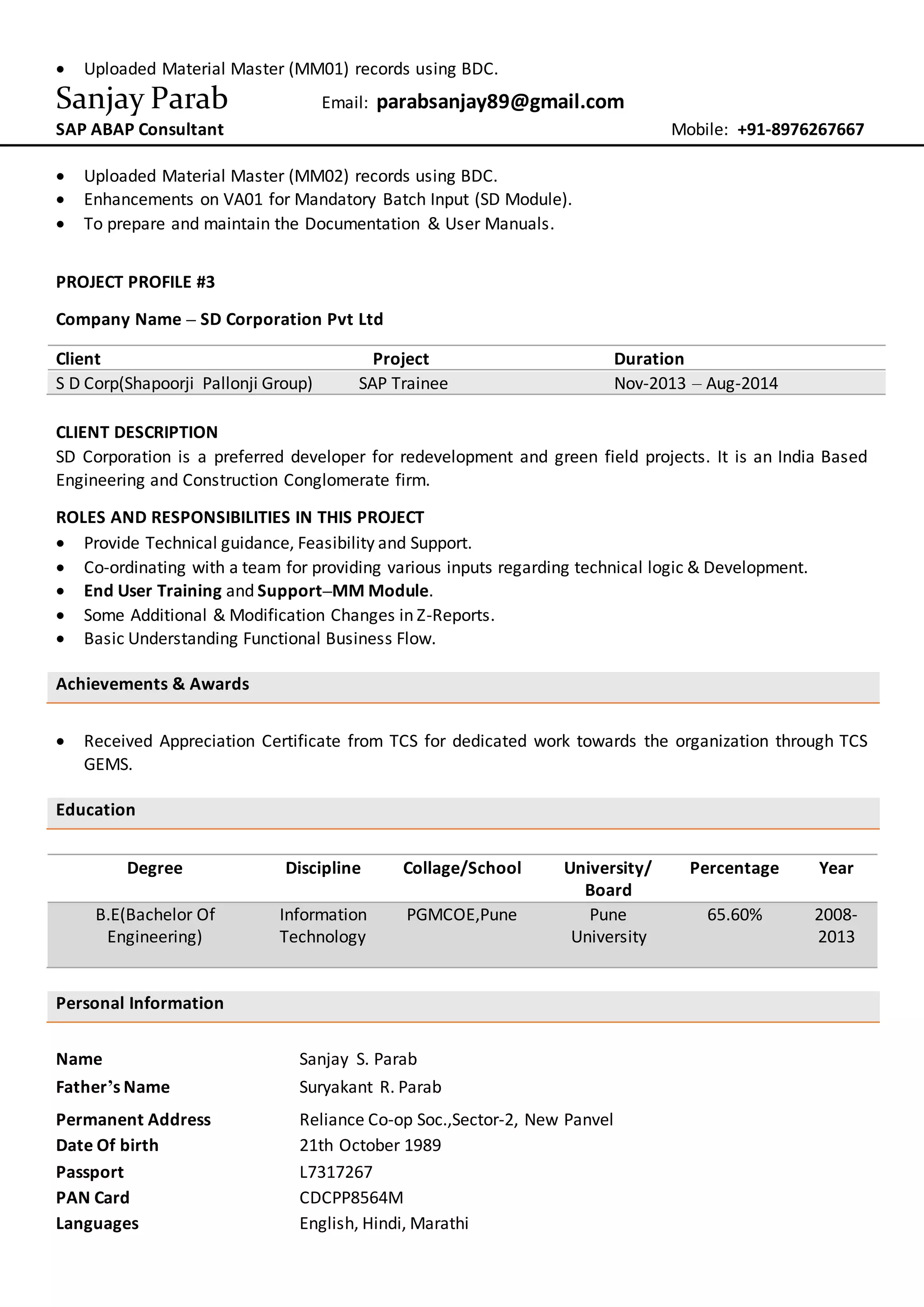 Resume_Sanjay_parab_SAP_ABAP_Consultant(1) - Copy | DOCX