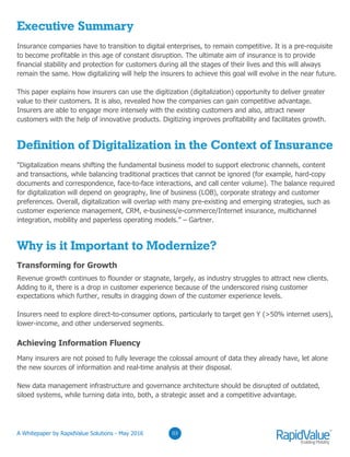 Digitizing Insurance - A Whitepaper by RapidValue Solutions | PDF