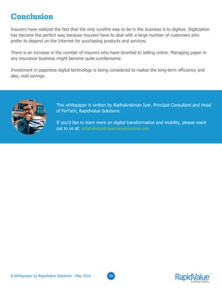 Digitizing Insurance - A Whitepaper by RapidValue Solutions | PDF