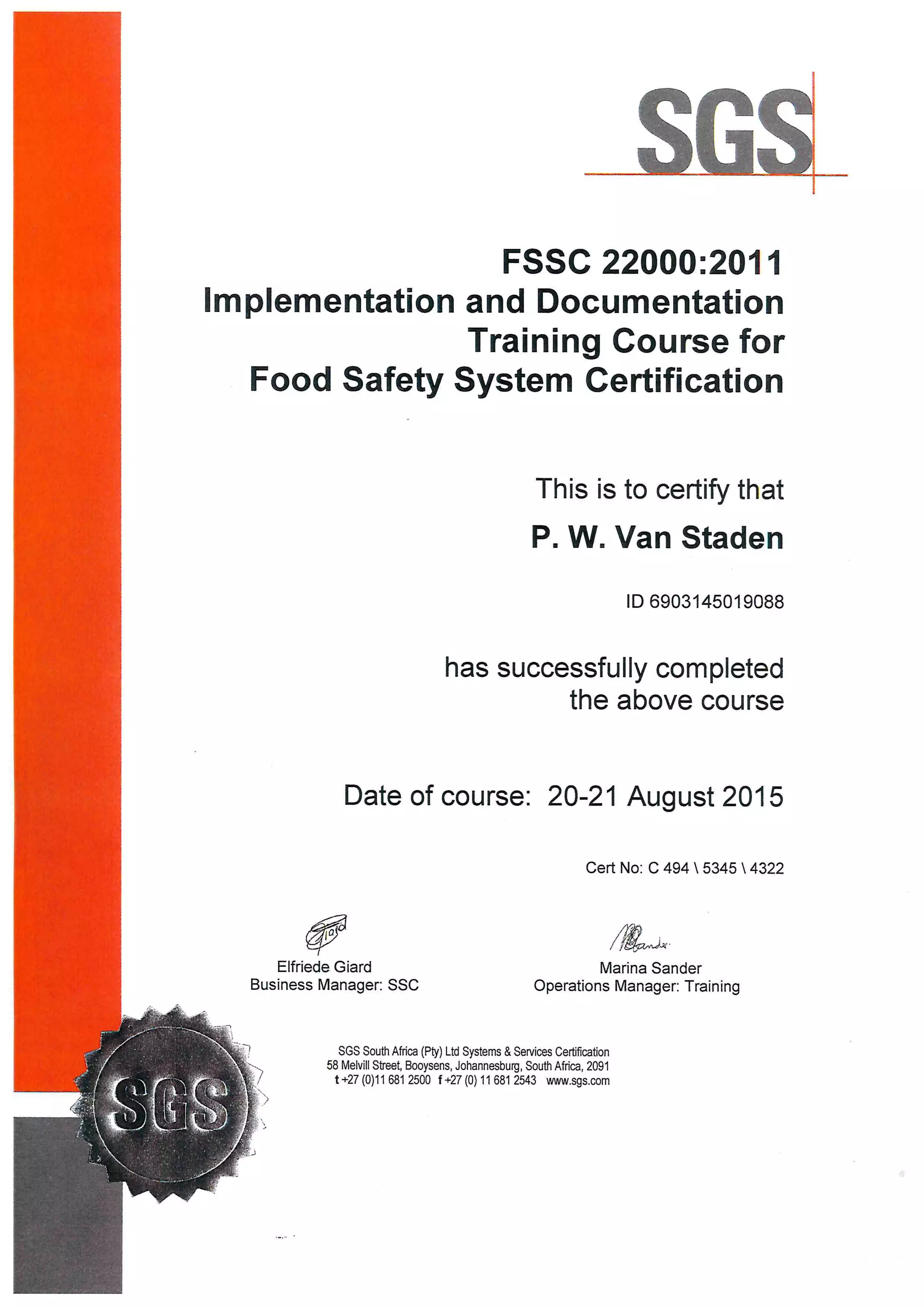 Pierre FSSC Certificate | PDF