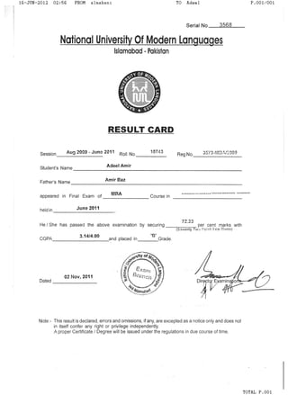 MBA Result Card | PDF