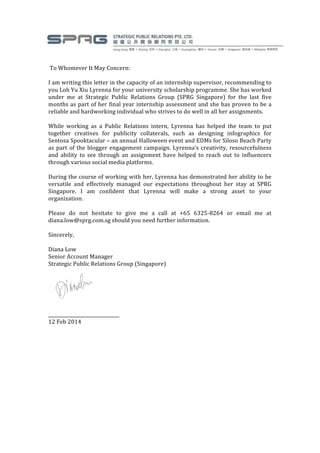 Recommendation letter from internship (SPRG Singapore) | PDF