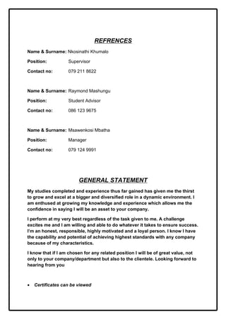 sboniso khumalo cv | PDF