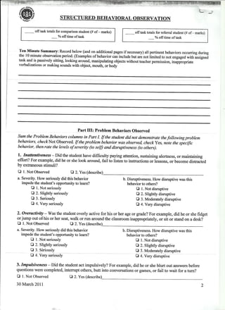 Classroom Observation FBA | PDF