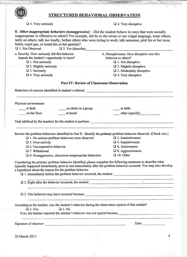 Classroom Observation FBA | PDF