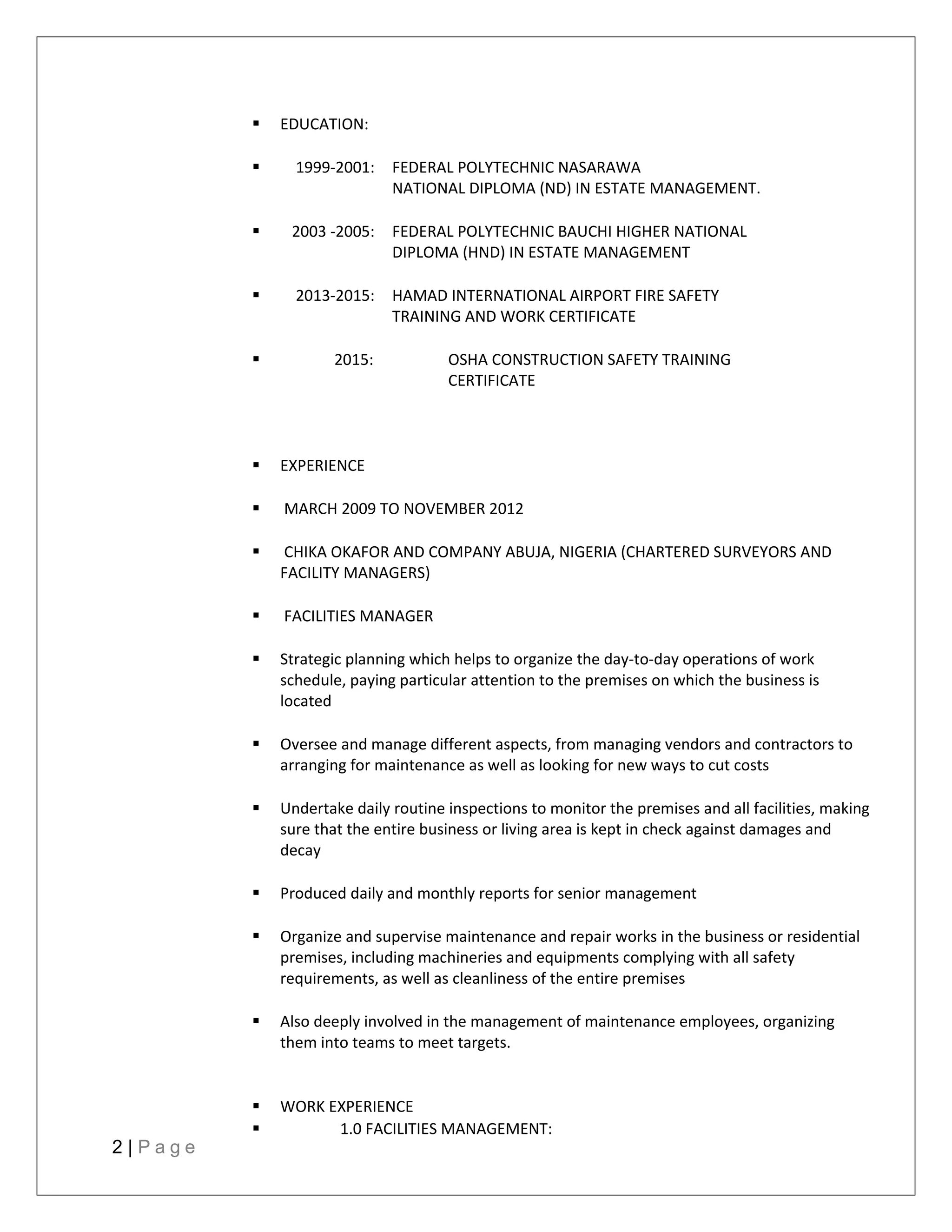 FACILITY MANAGEMENT CV | DOC