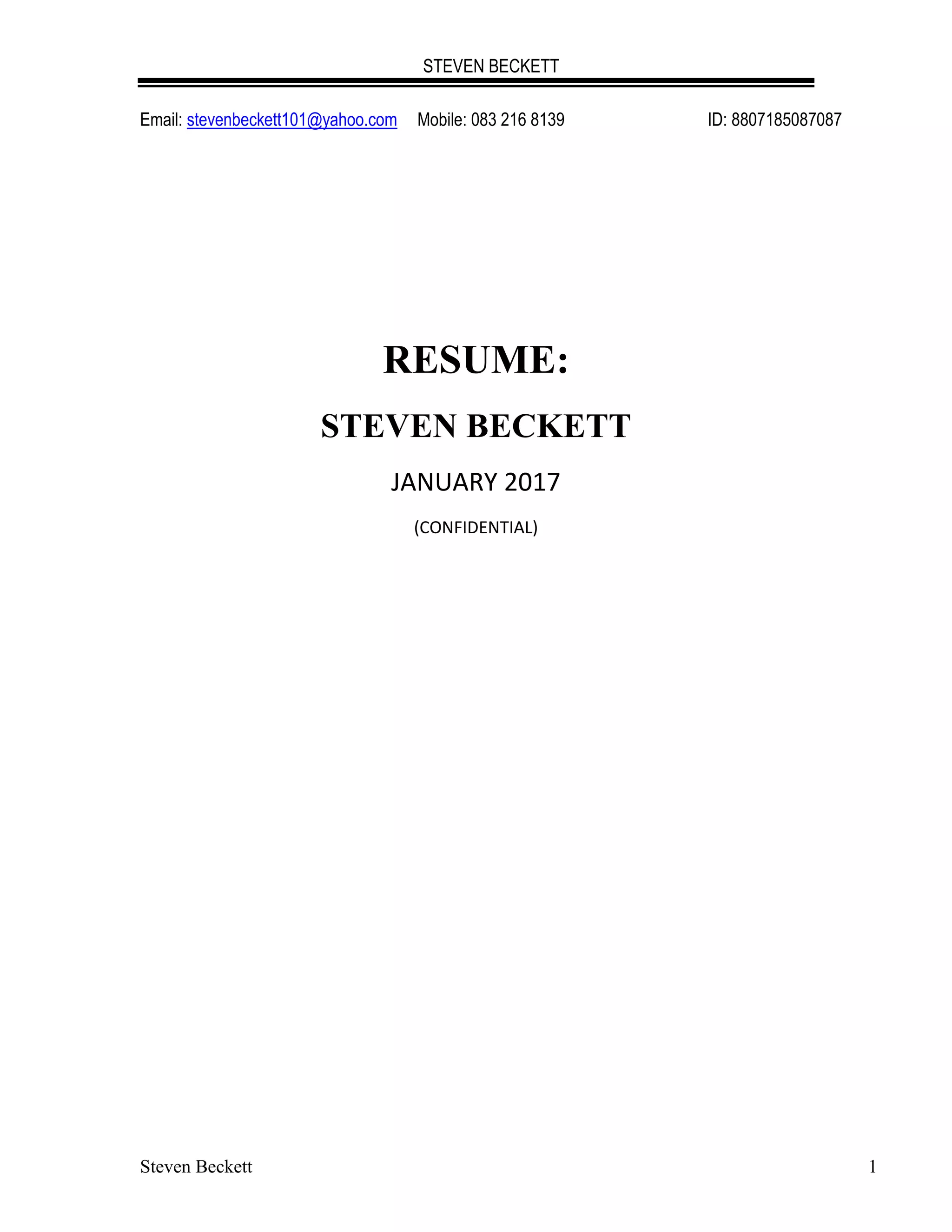 Resume of Steven Beckett Jan 2017 | PDF