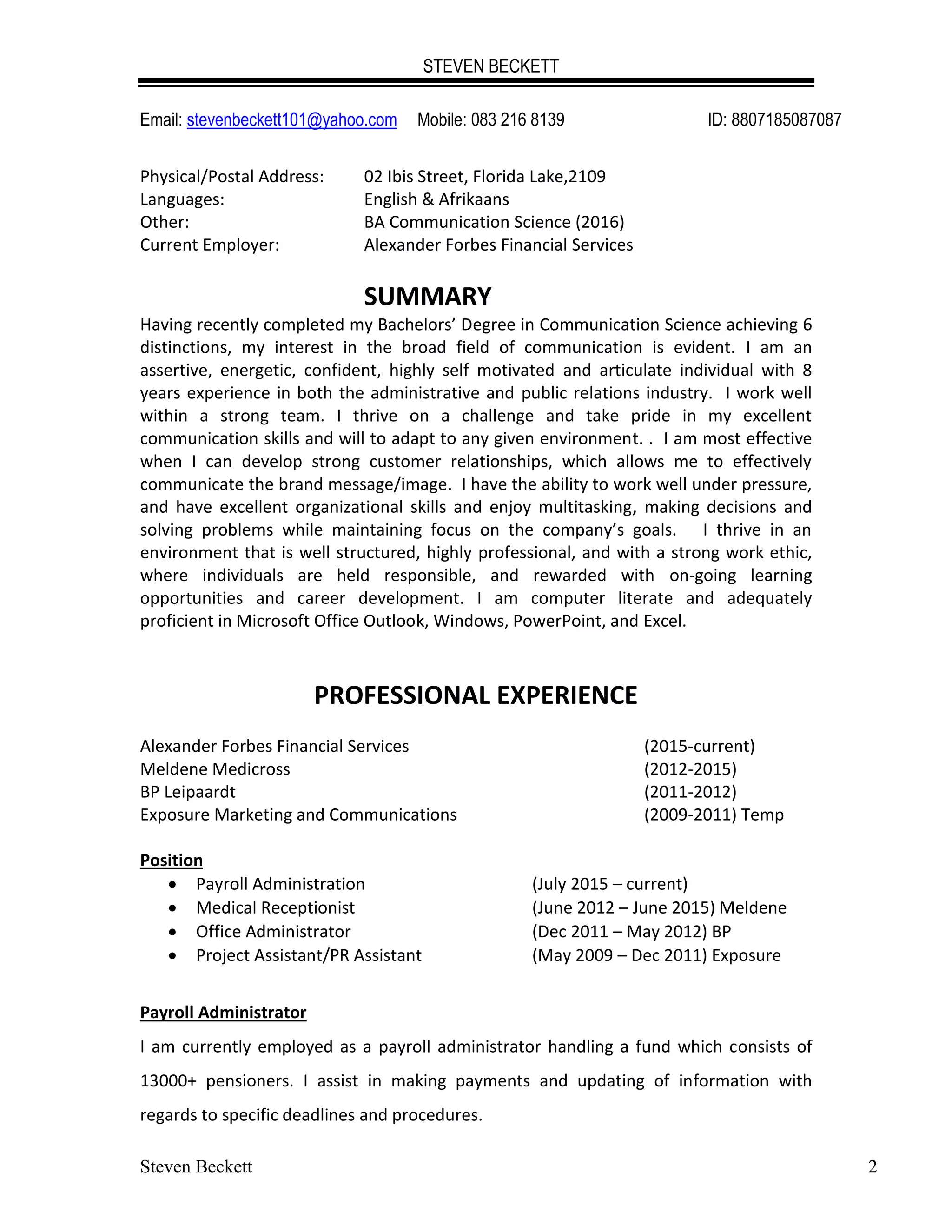 Resume of Steven Beckett Jan 2017 | PDF