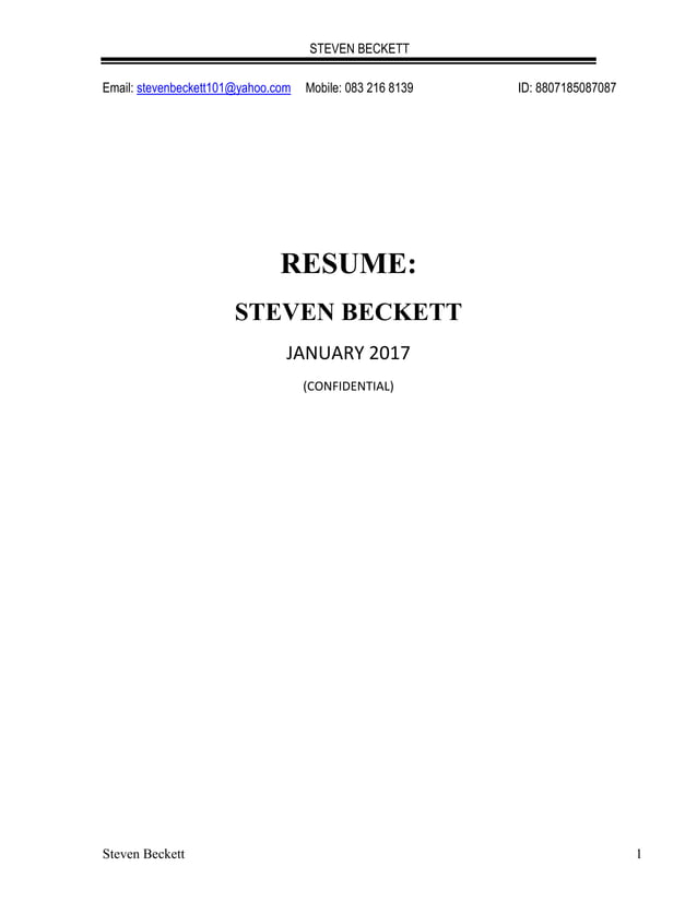 Resume of Steven Beckett Jan 2017 | PDF