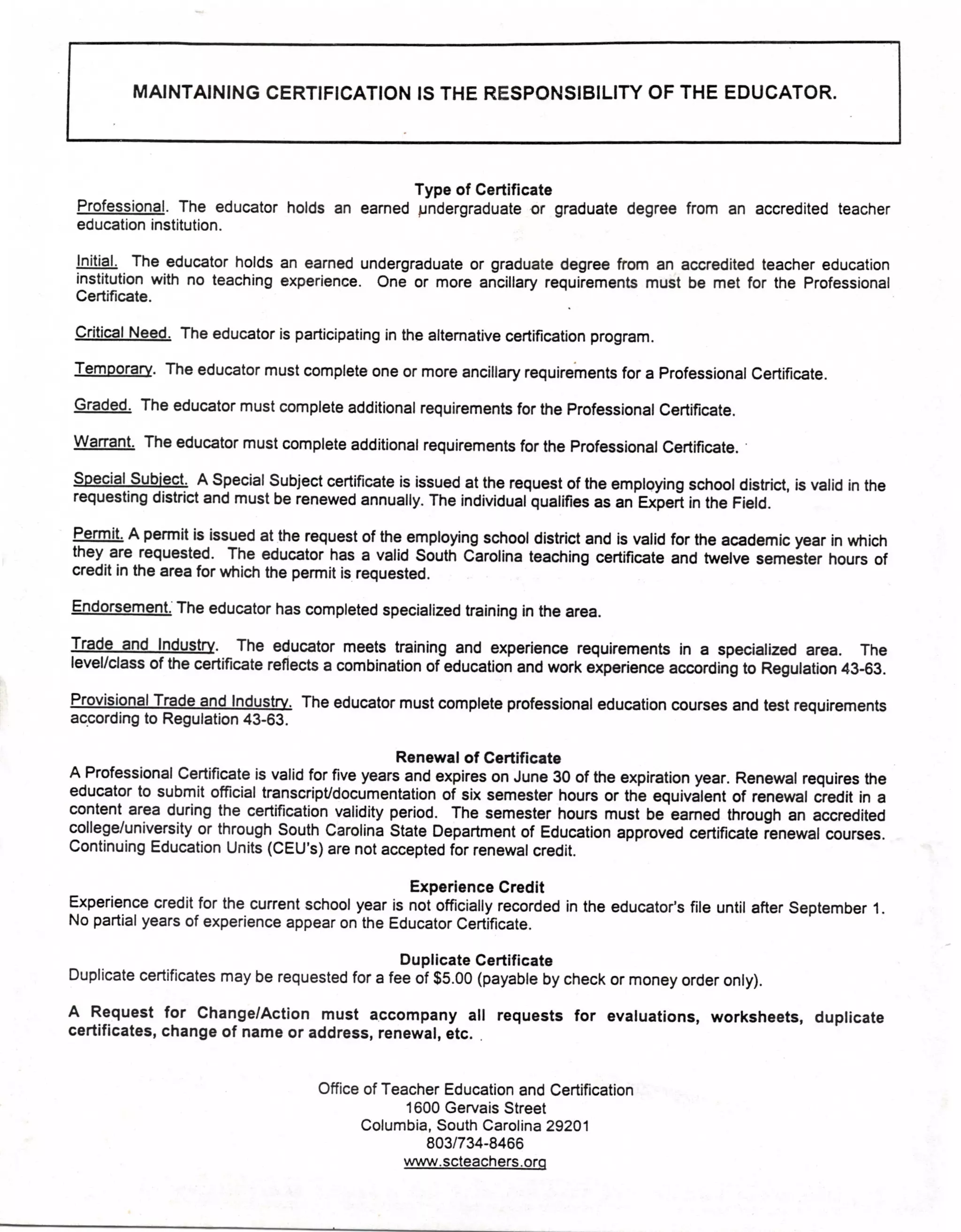 EducatorCertificateSC2001 | PDF