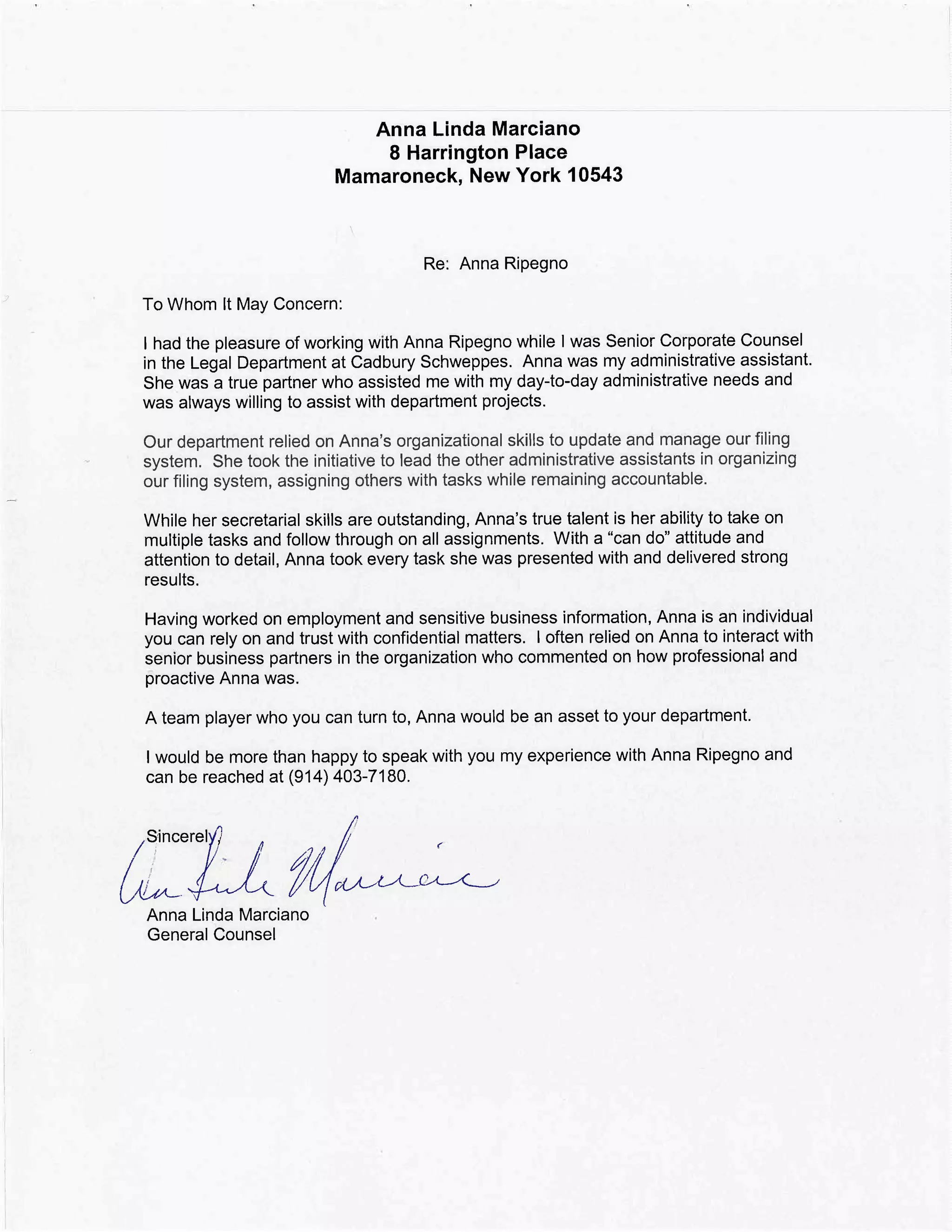 Reference Letter.Anna Marciano | PDF