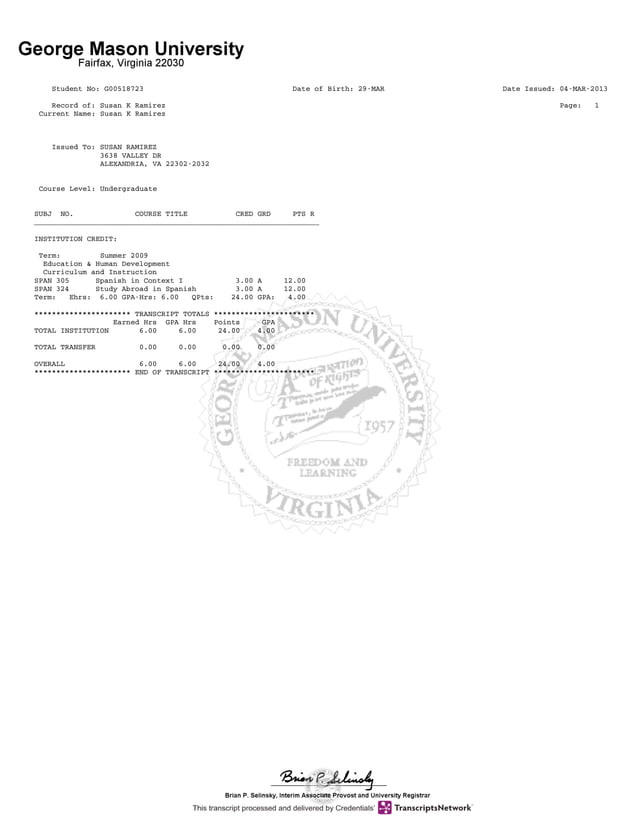 GMU transcript | PDF | Professional School | Postgraduate Education