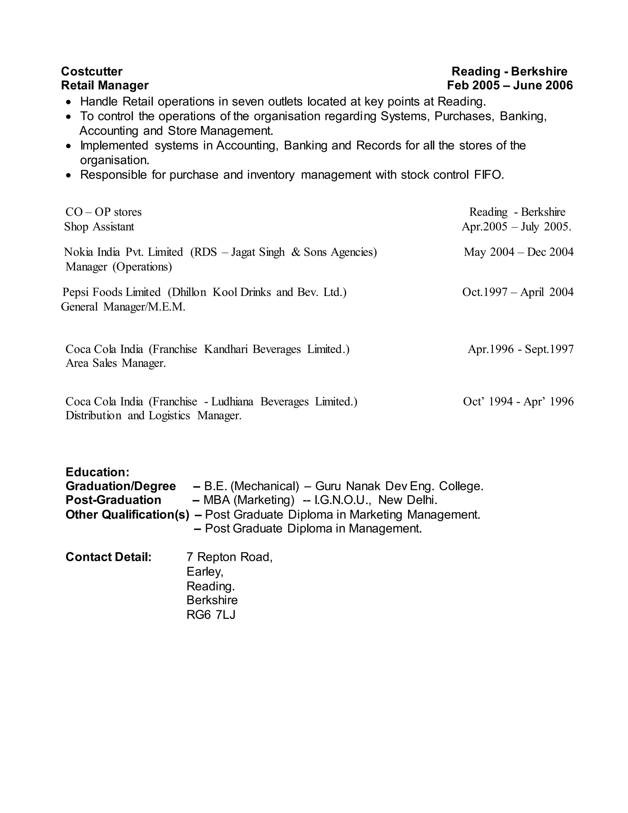 CURRENT RESUME | DOCX | Sales | Business