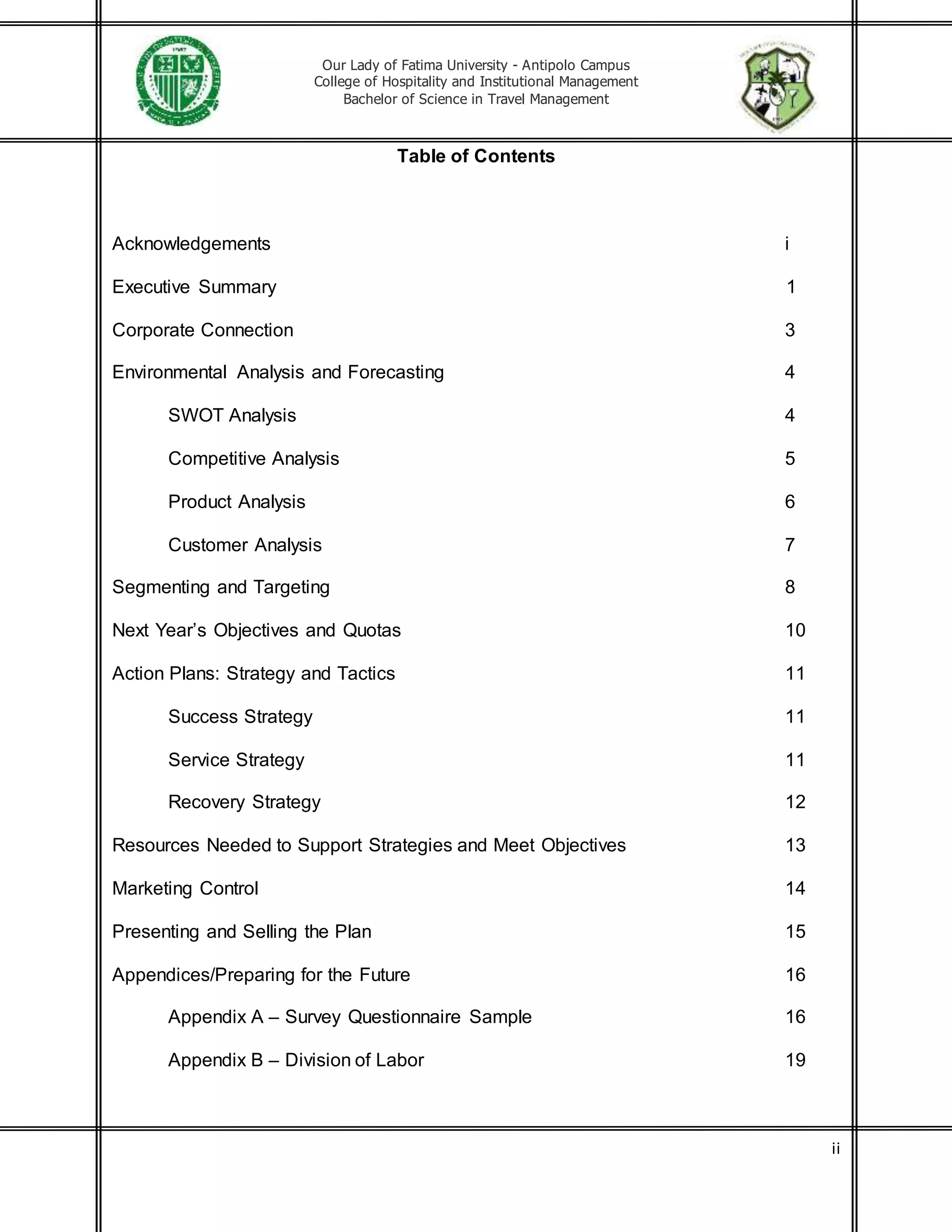 MRP Marketing Plan (Acknowledgement) | DOCX