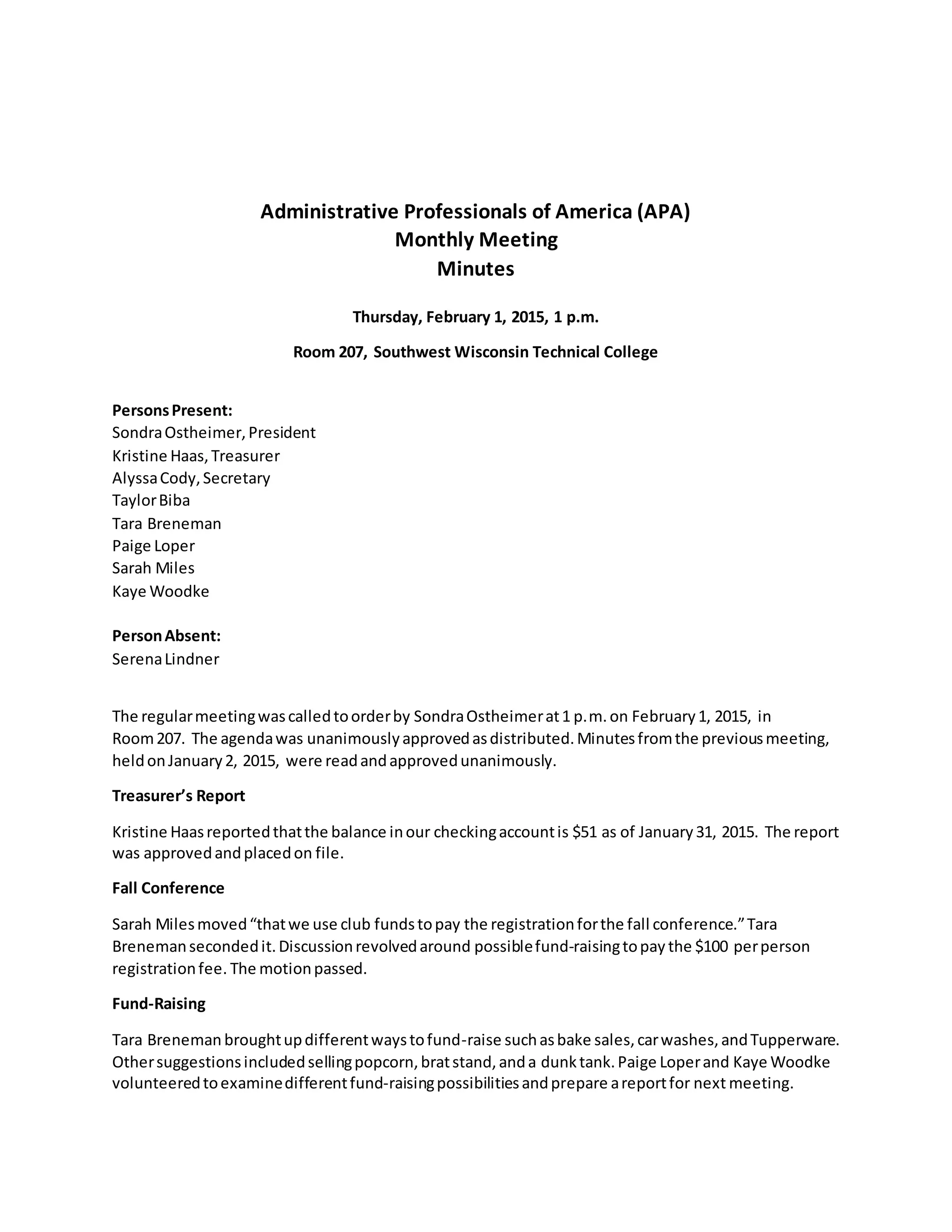 APA Minutes of meetings | DOCX