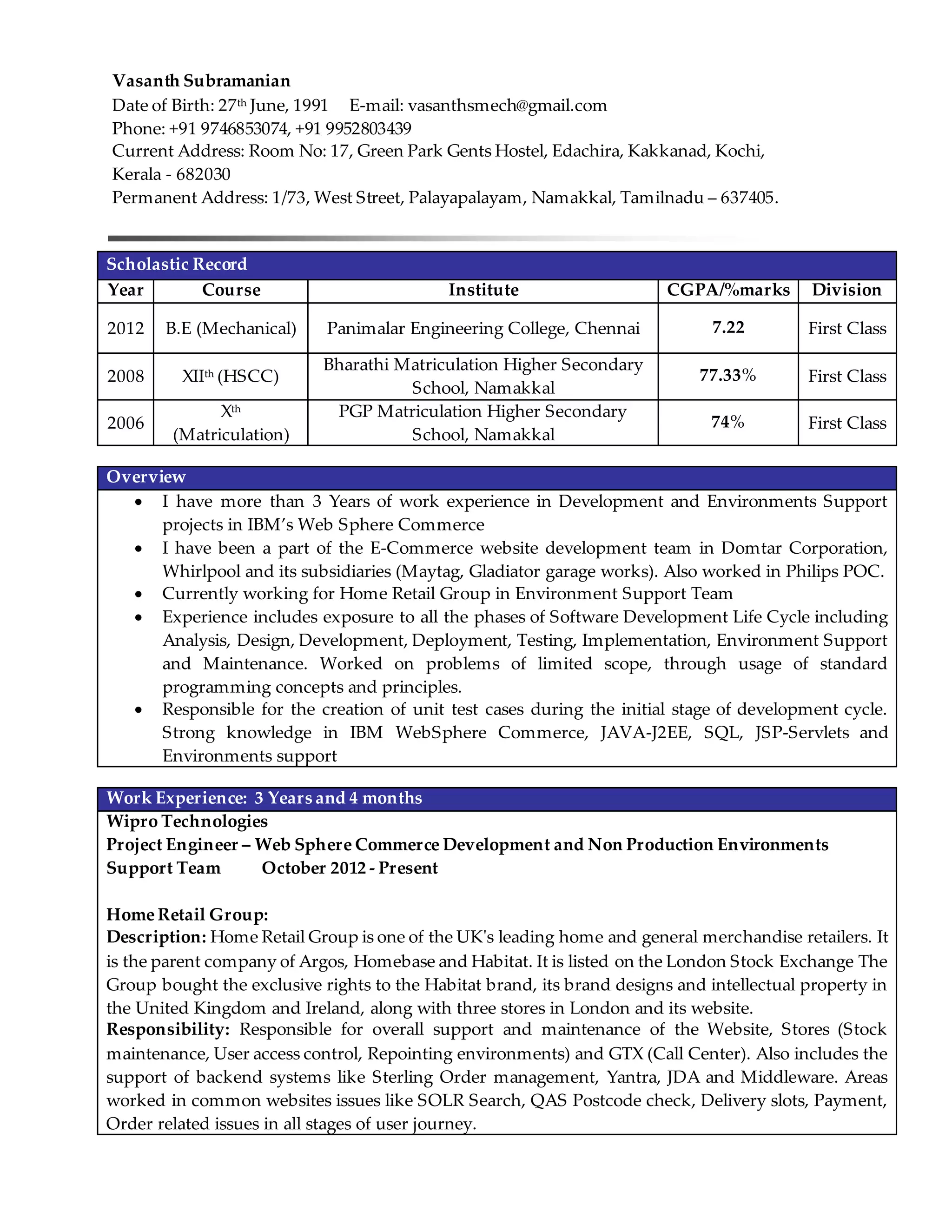 Vasanth Subramanian Resume | PDF