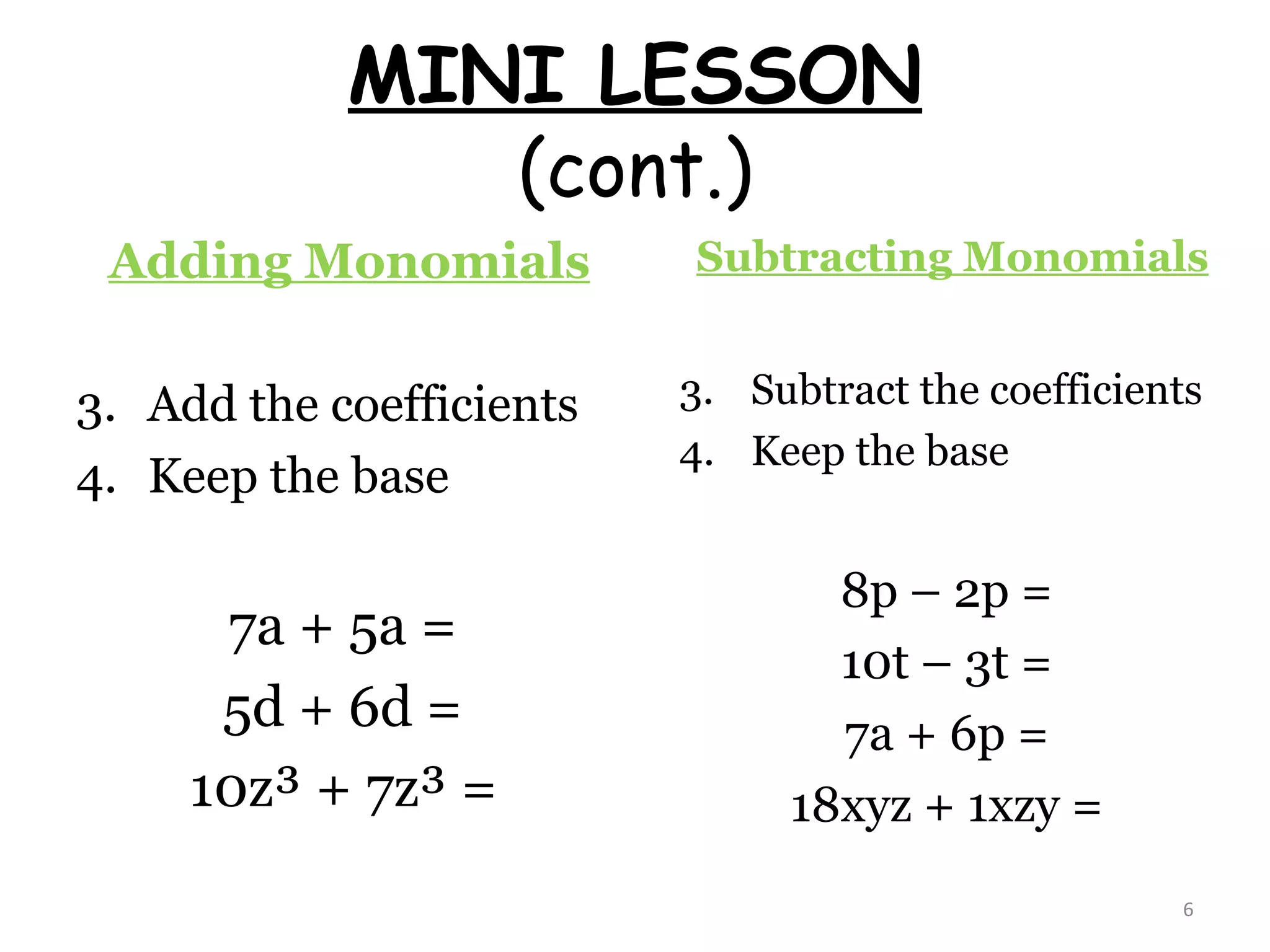 Adding and Subtracting Monomials | PPT | Technology & Computing