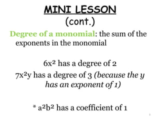 Adding and Subtracting Monomials | PPT | Technology & Computing