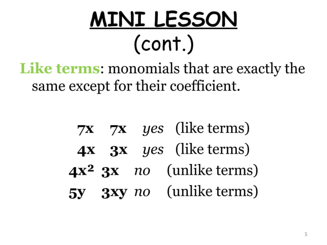 Adding and Subtracting Monomials | PPT | Technology & Computing