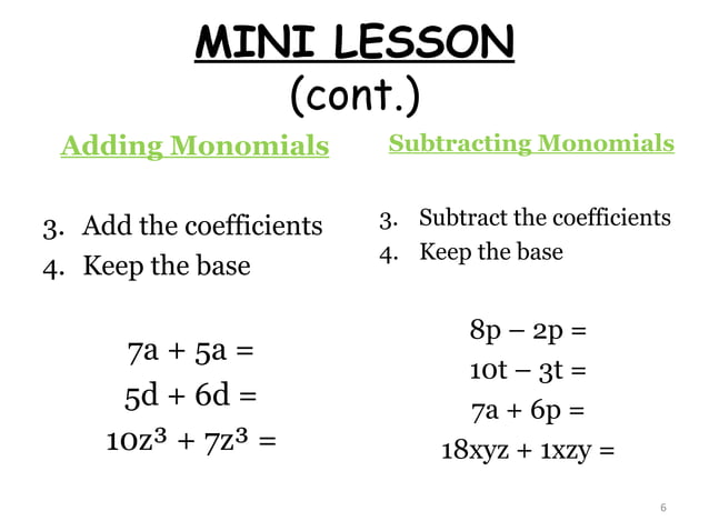 Adding and Subtracting Monomials | PPT | Technology & Computing