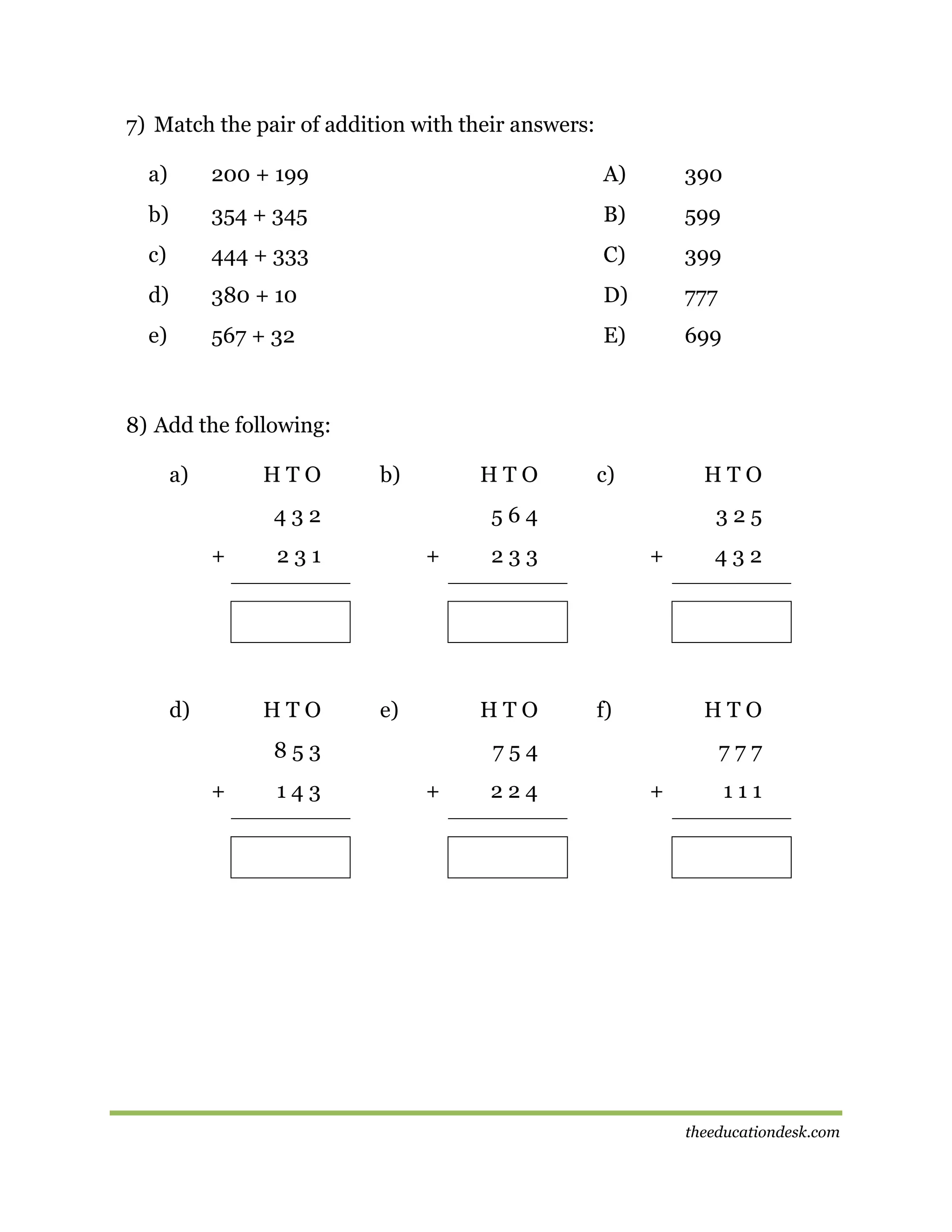 Maths: Addition Worksheet (CBSE Grade II) | PDF