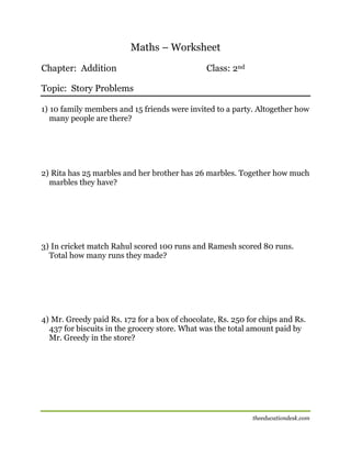 Maths: Addition Worksheet (CBSE Grade II) | PDF