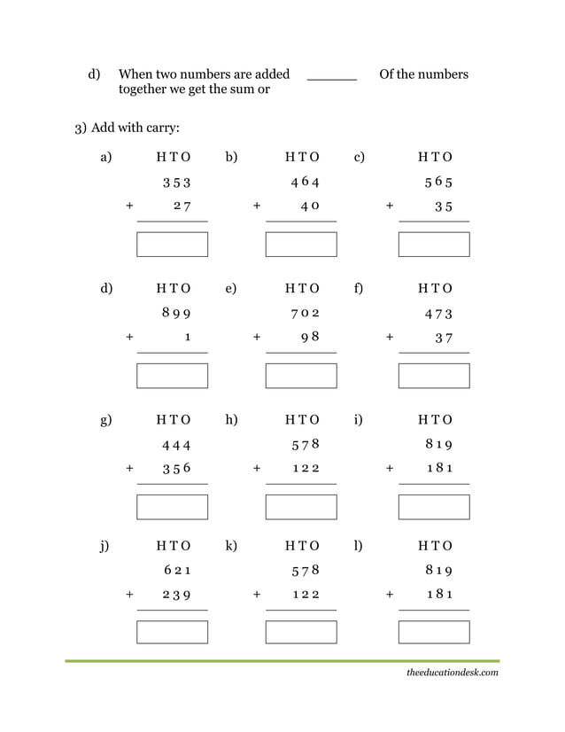 Maths: Addition Worksheet (CBSE Grade II) | PDF | Homework and Study ...
