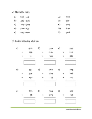 Maths: Addition Worksheet (CBSE Grade II) | PDF