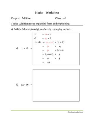 Maths: Addition Worksheet (CBSE Grade II) | PDF