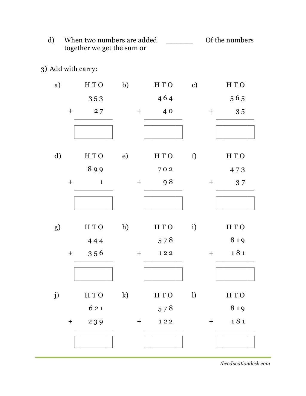 Maths: Addition Worksheet (CBSE Grade II)