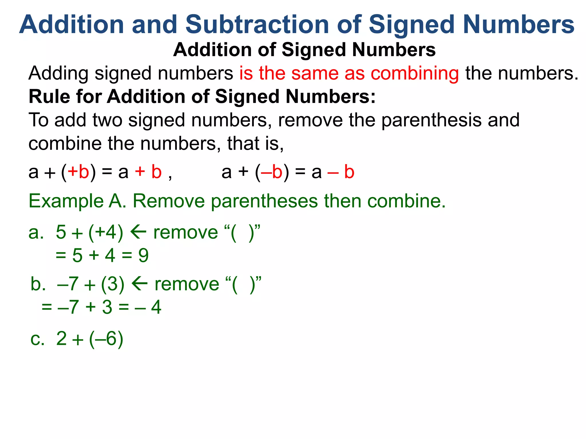 2 addition and subtraction of signed numbers 125s | PPT
