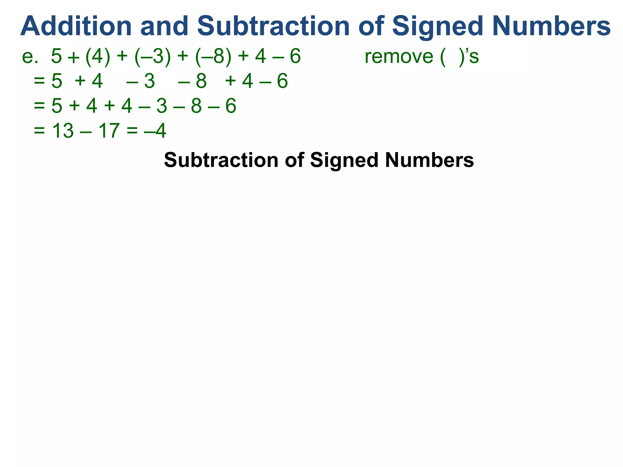 2 addition and subtraction of signed numbers 125s | PPTX