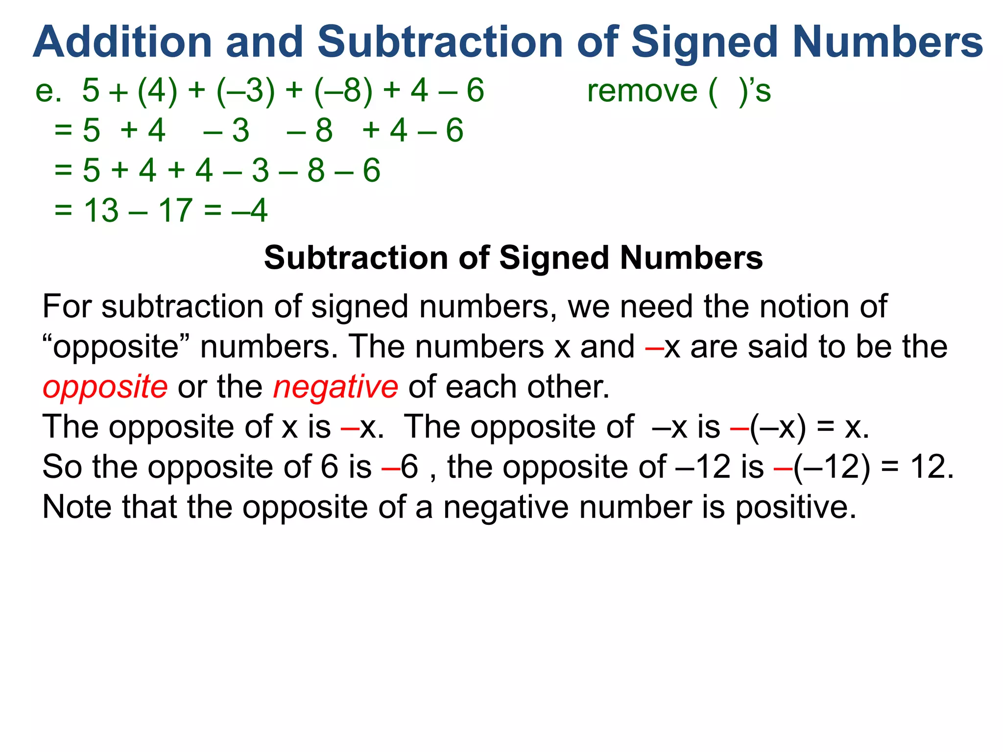 2 addition and subtraction of signed numbers 125s | PPTX