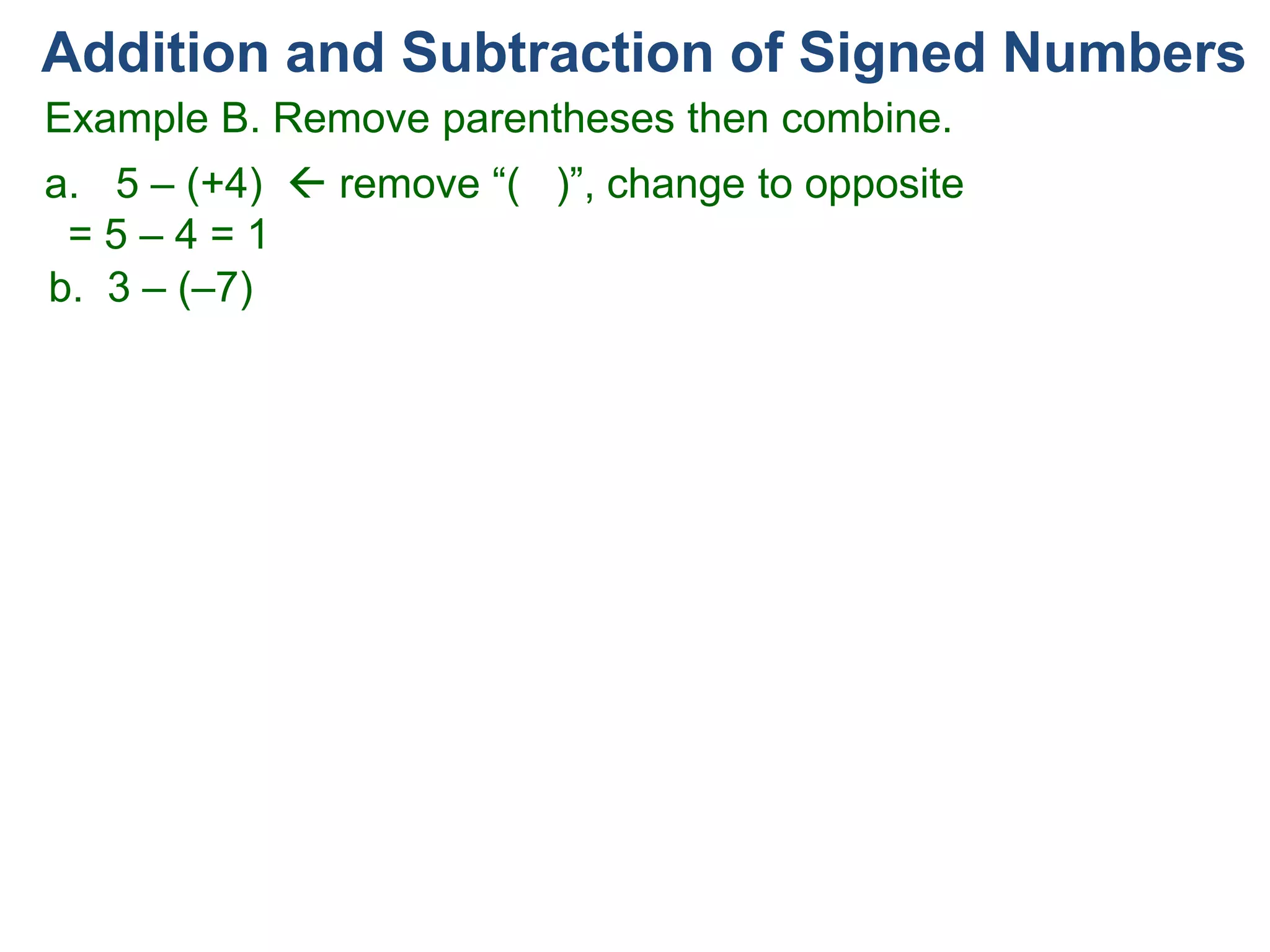 2 addition and subtraction of signed numbers 125s | PPTX