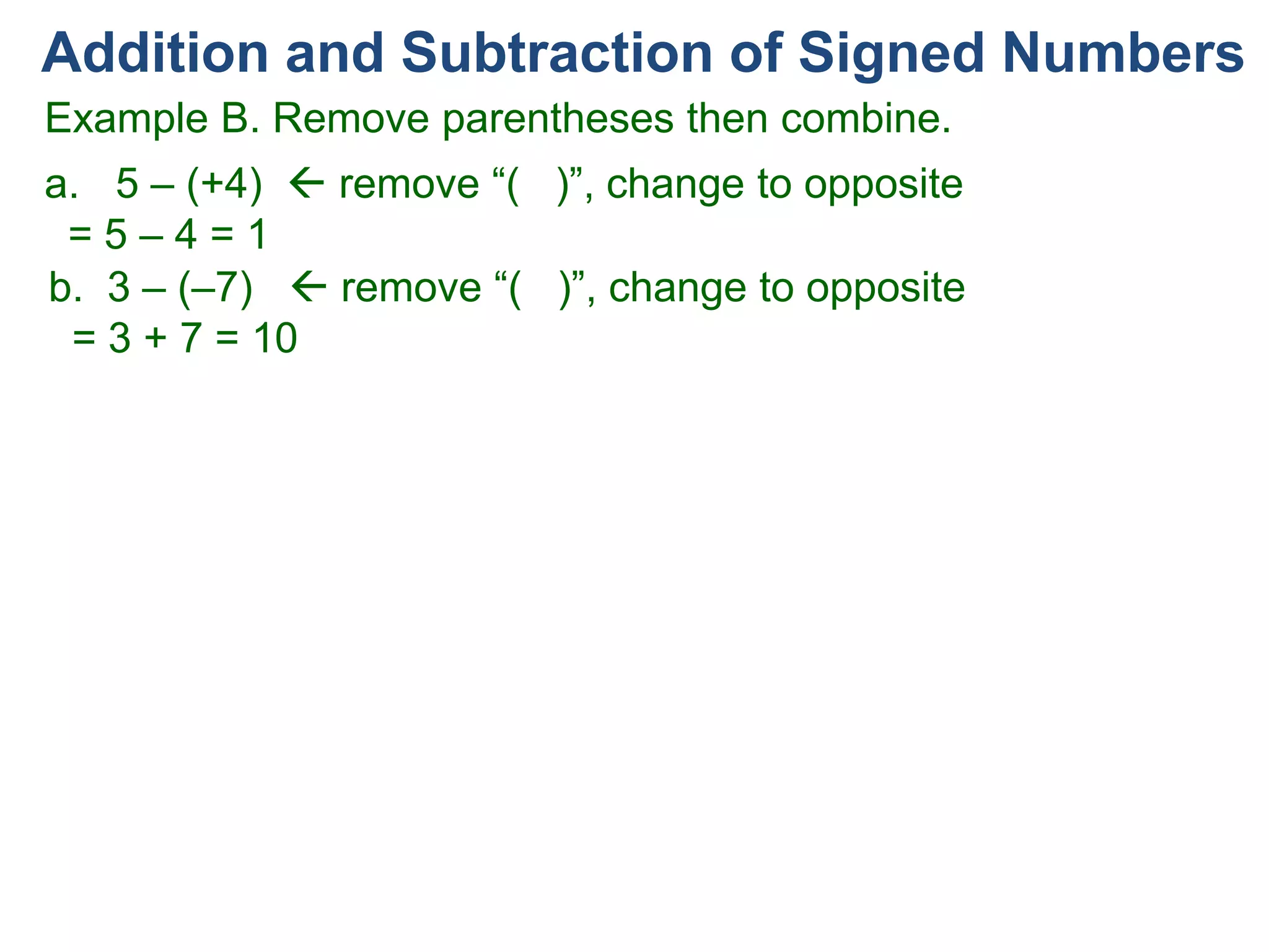 2 addition and subtraction of signed numbers 125s | PPTX