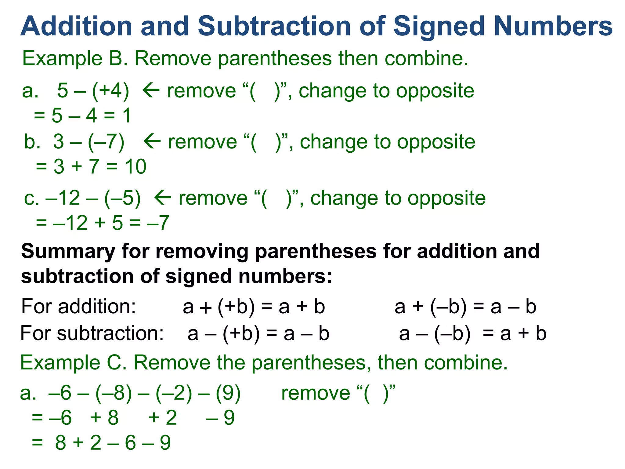 2 addition and subtraction of signed numbers 125s | PPTX