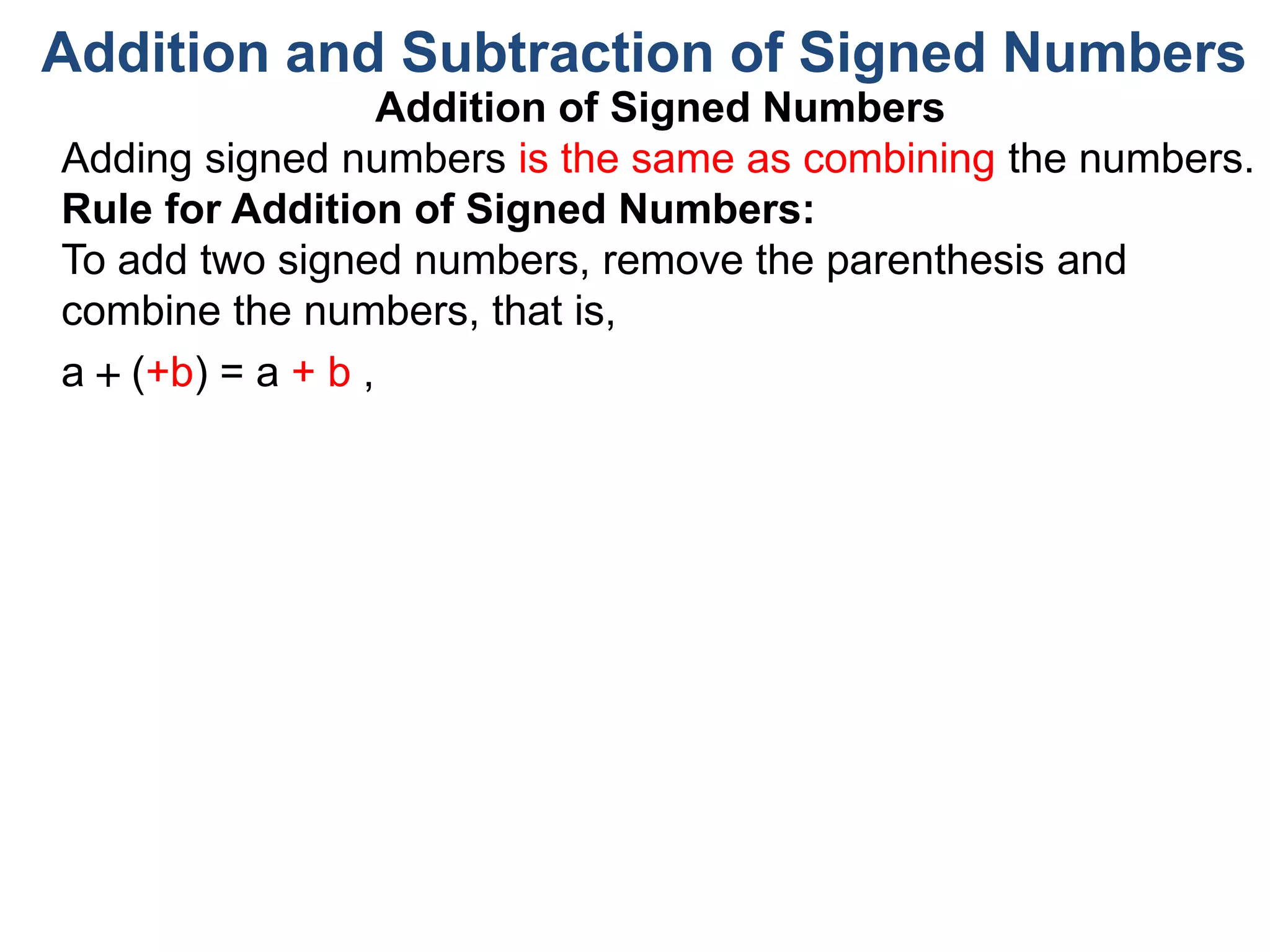 2 addition and subtraction of signed numbers 125s | PPT