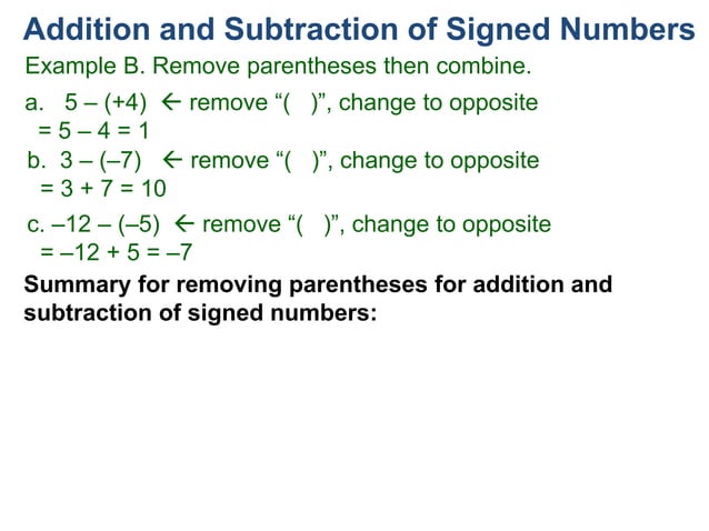 2 addition and subtraction of signed numbers 125s | PPTX