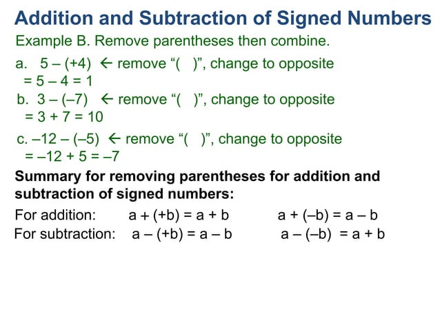 2 addition and subtraction of signed numbers 125s | PPTX