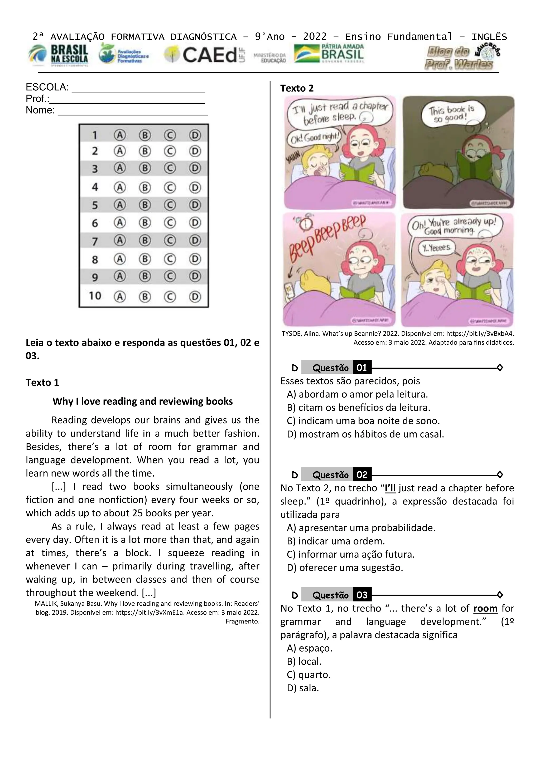 2ª ADF - 2022 - INGLÊS- Ensino Fund. - BPW 9º ano.docx