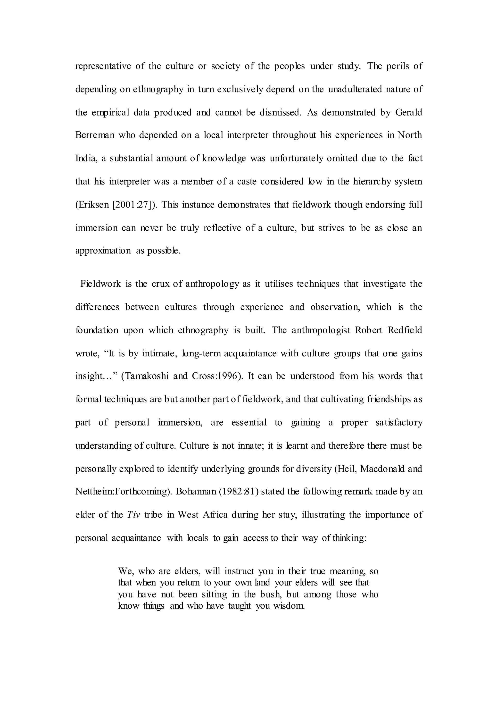 A Comparative Analysis of Fieldwork and Ethnography in Anthropology | PDF